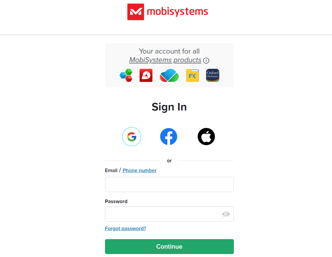 Вход в MobiOffice Online – MobiSystems