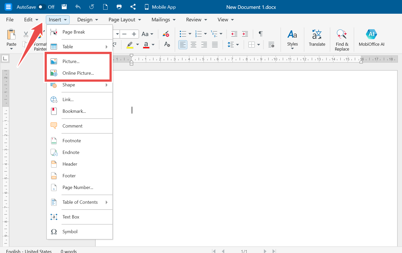 Insert a Picture in MobiDocs – MobiSystems