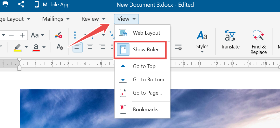 Show or Hide the Ruler in MobiDocs – MobiSystems