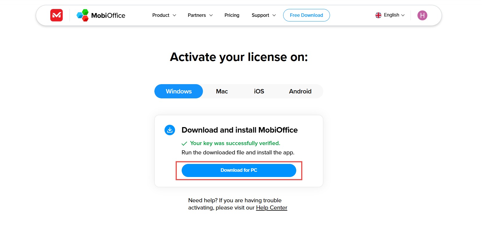 Activate MobiOffice Lifetime on Windows – MobiSystems