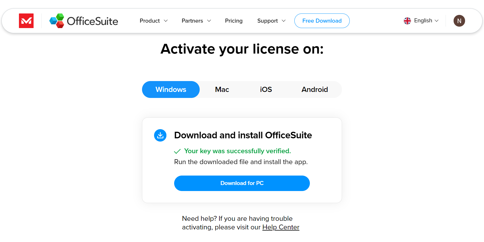 Activation de votre licence OfficeSuite à l'aide d'une clé d'activation – MobiSystems