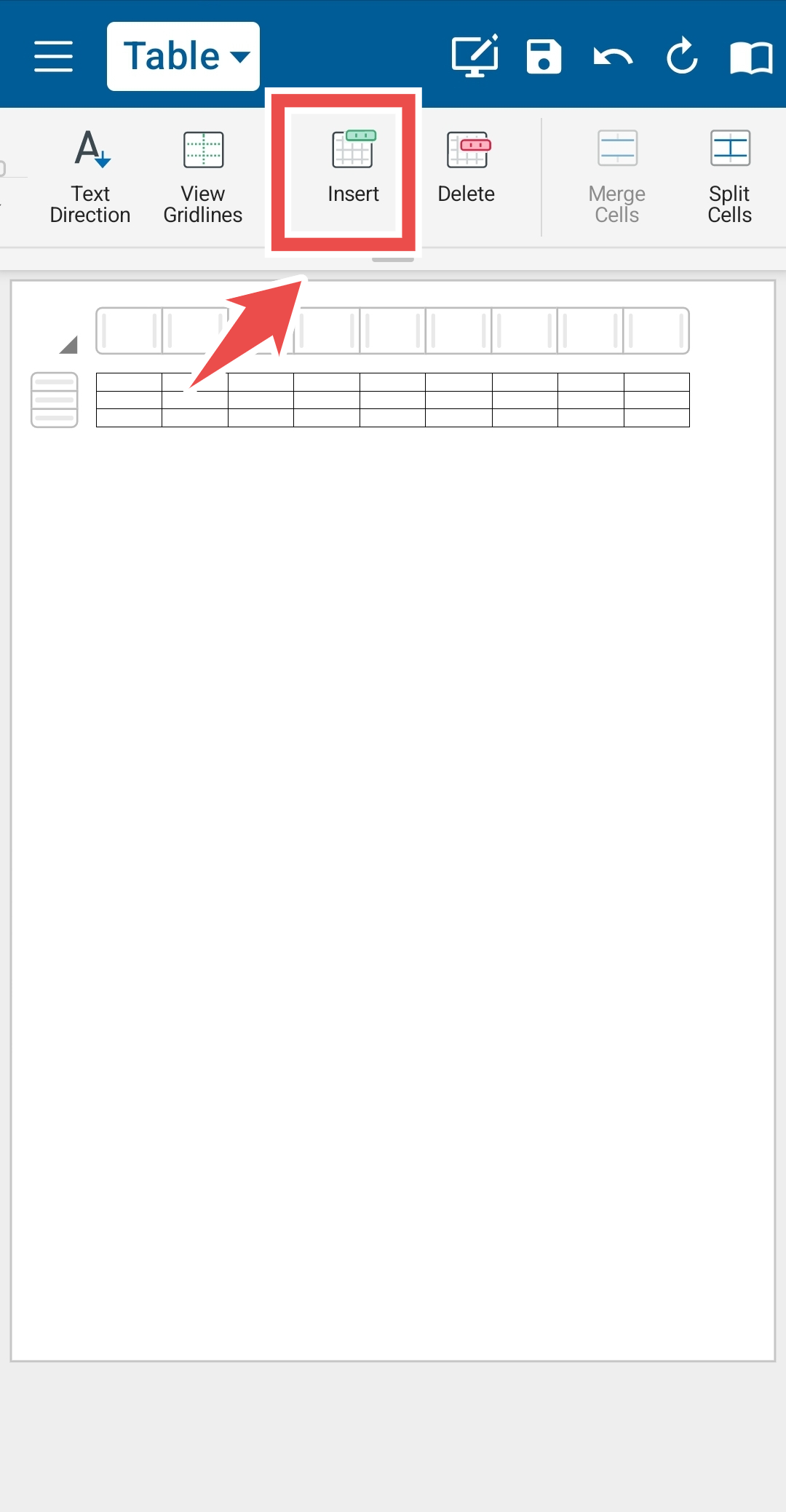 Hinzufügen einer Zeile oder Spalte zu einer Tabelle in MobiDocs ...