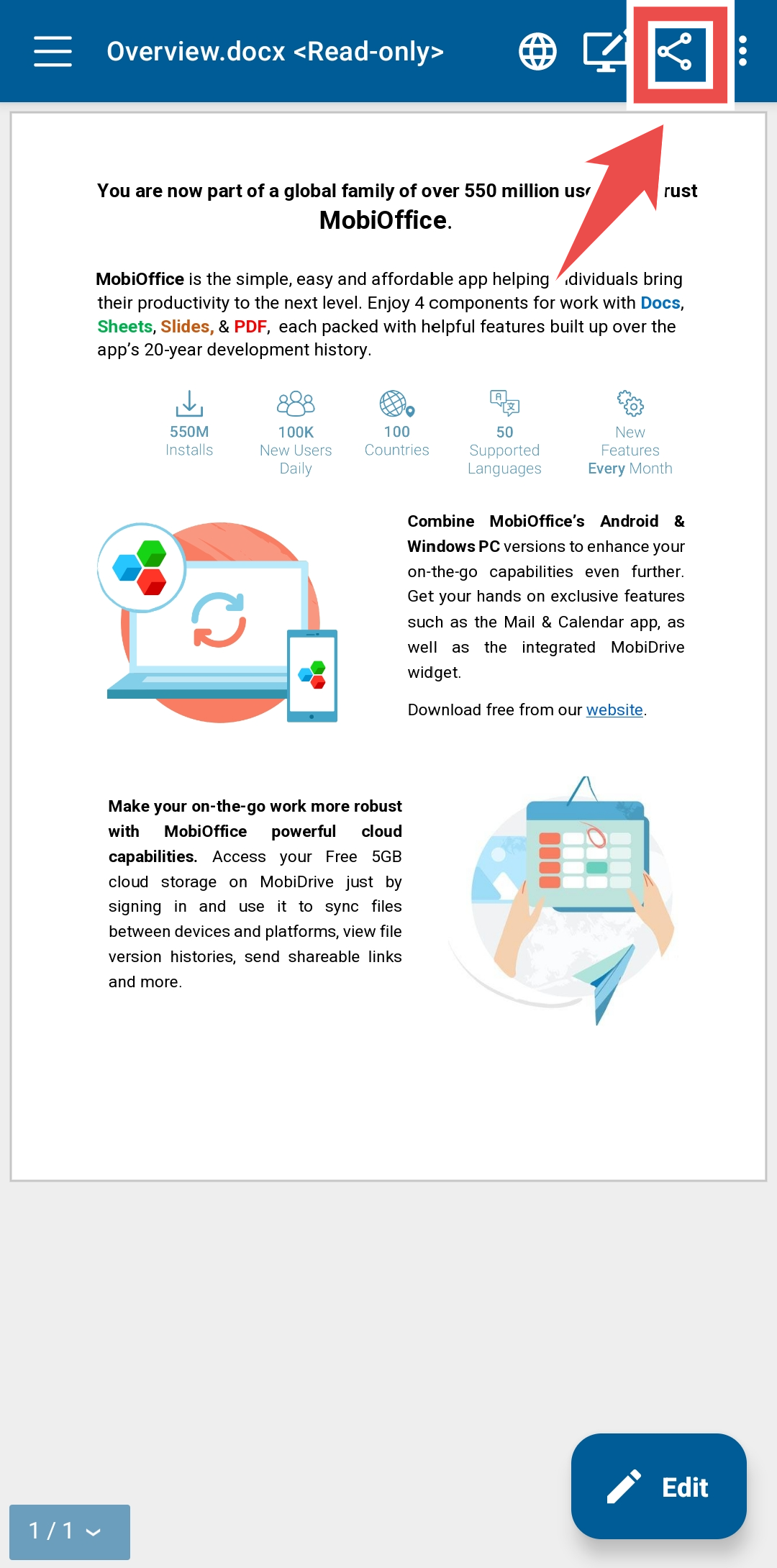 Cómo compartir un documento en MobiDocs – MobiSystems