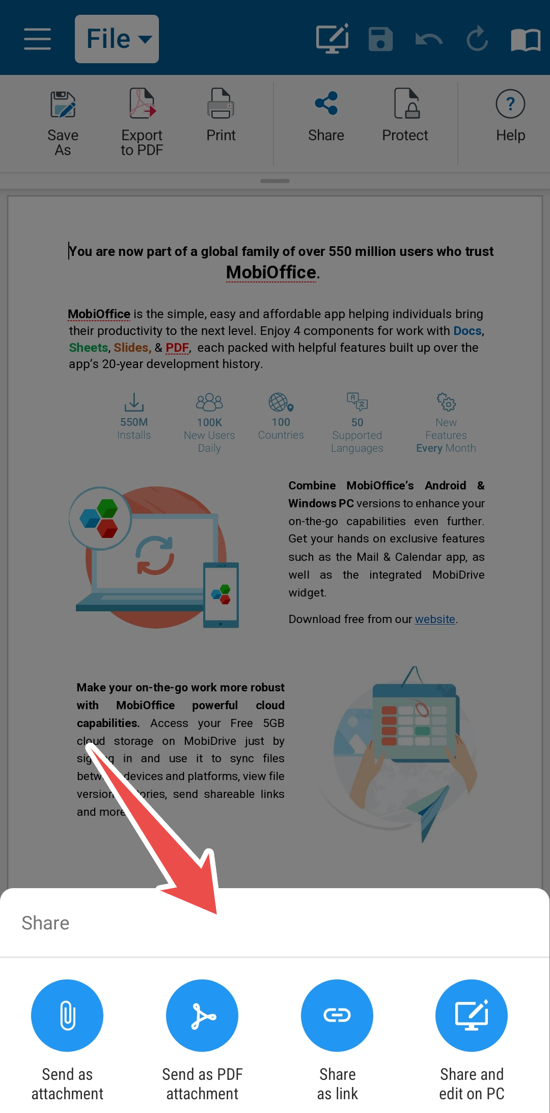 Cómo compartir un documento en MobiDocs – MobiSystems