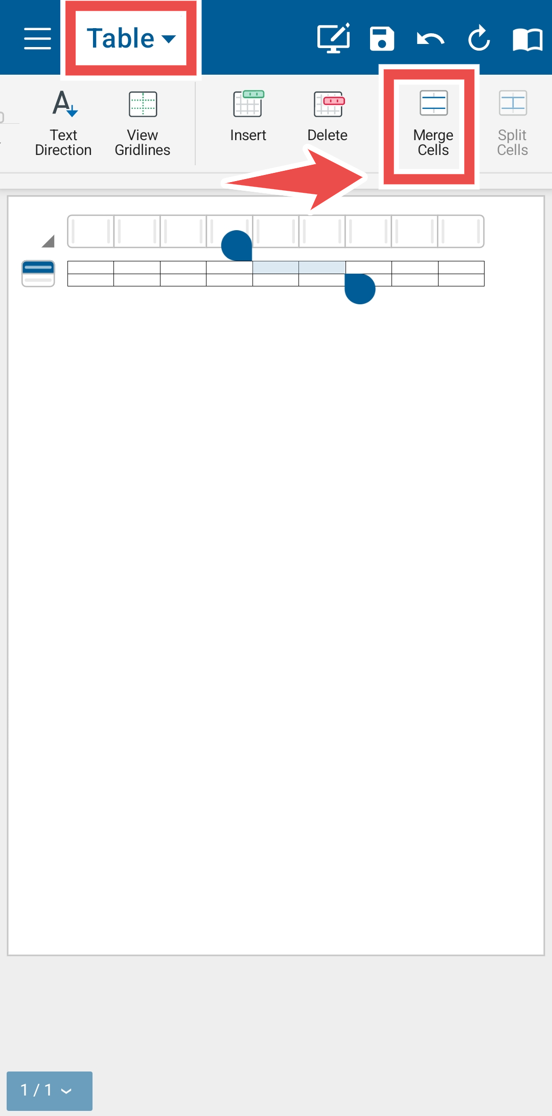 Unire o dividere le celle delle tabelle in MobiDocs – MobiSystems