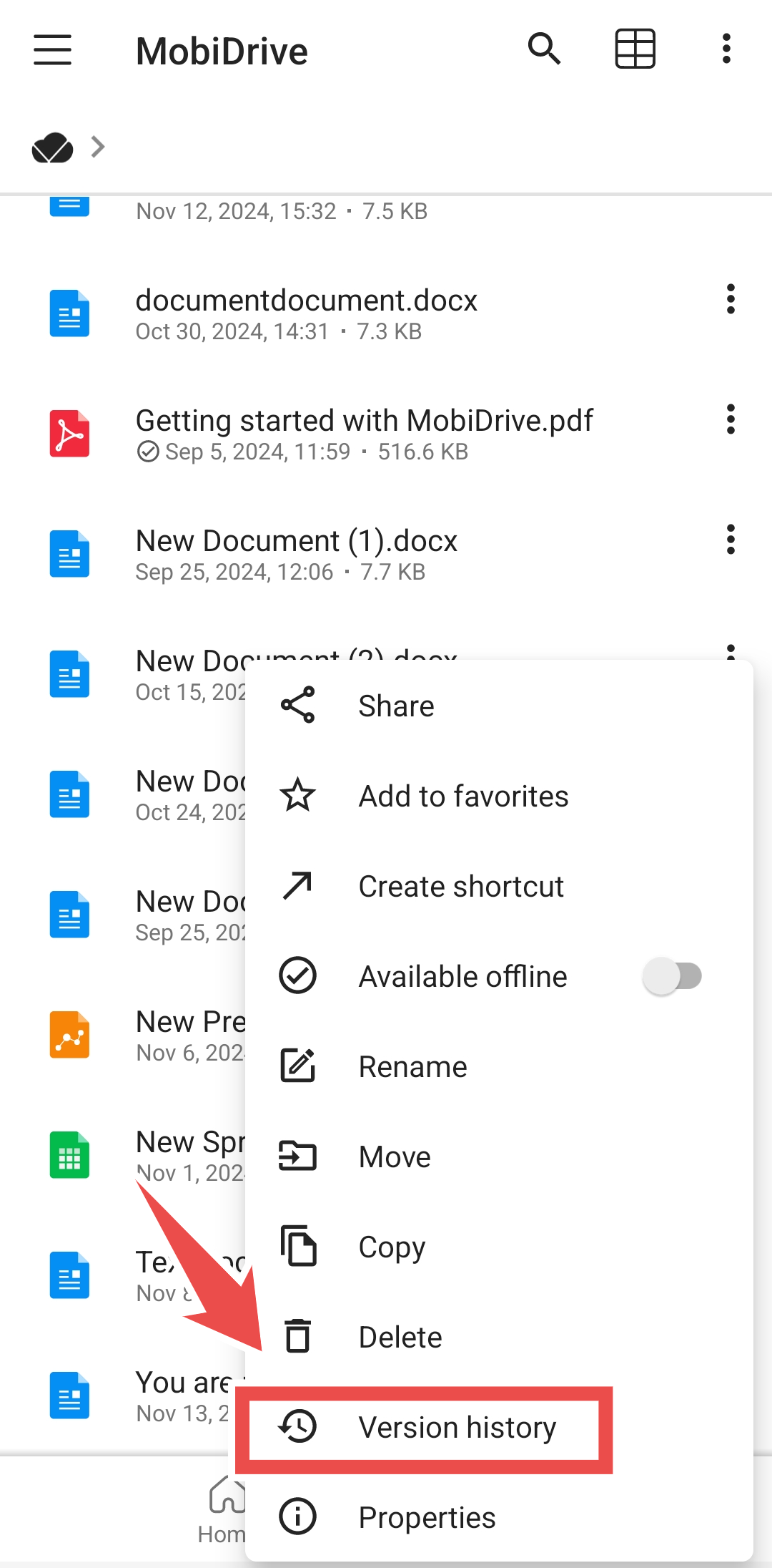 Recover an older version of a Spreadsheet – MobiSystems
