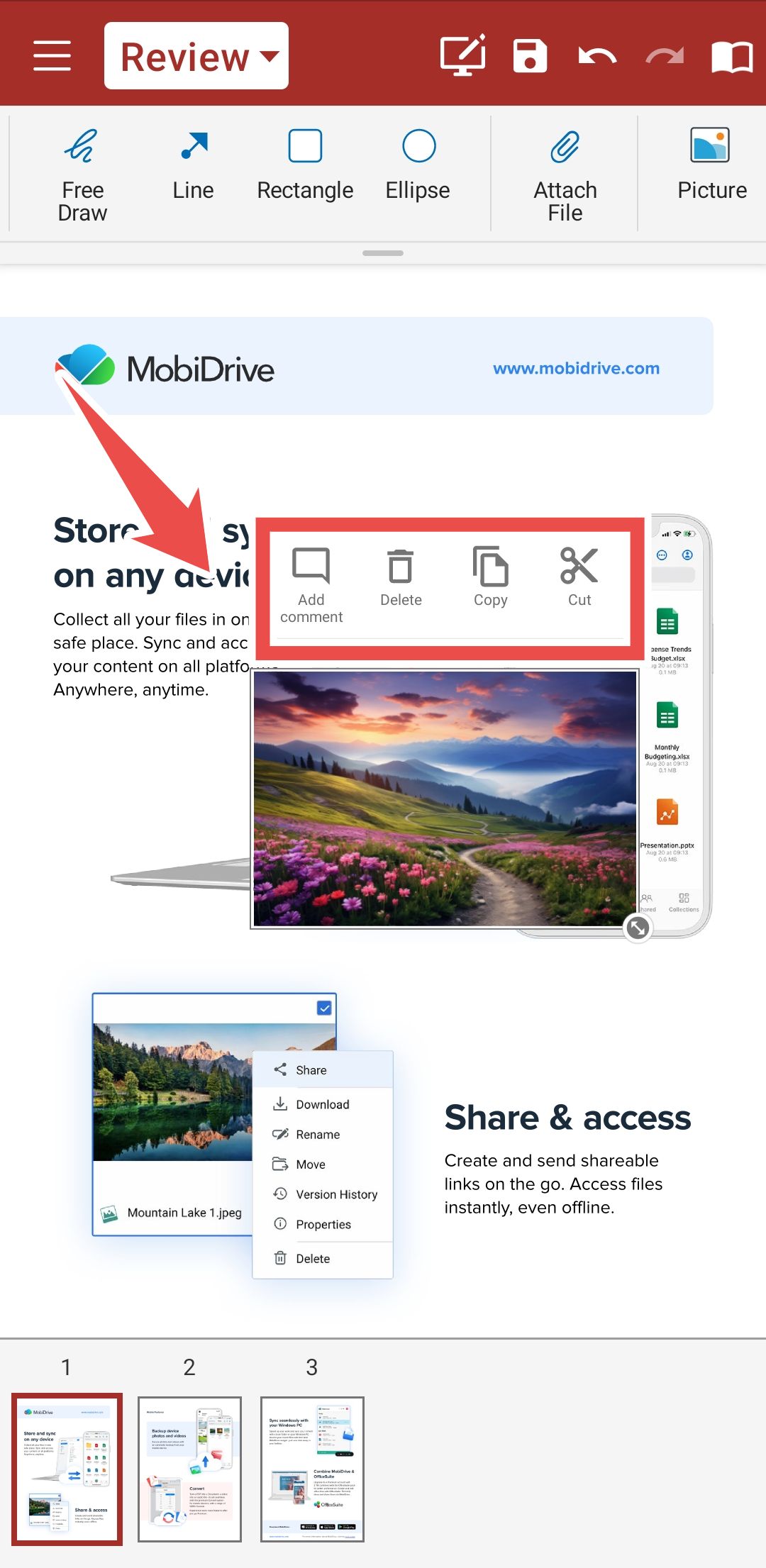 Insertar una imagen en MobiOffice PDF – MobiSystems