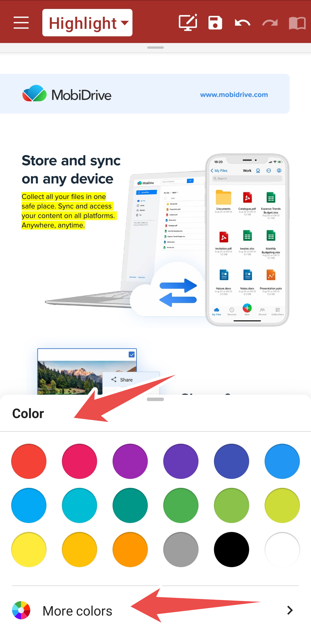 Marcar texto en MobiOffice PDF: Resaltar, tachar y subrayar – MobiSystems