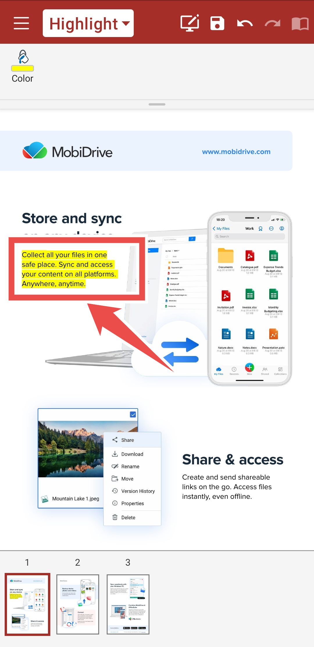 Marcar texto en MobiOffice PDF: Resaltar, tachar y subrayar – MobiSystems