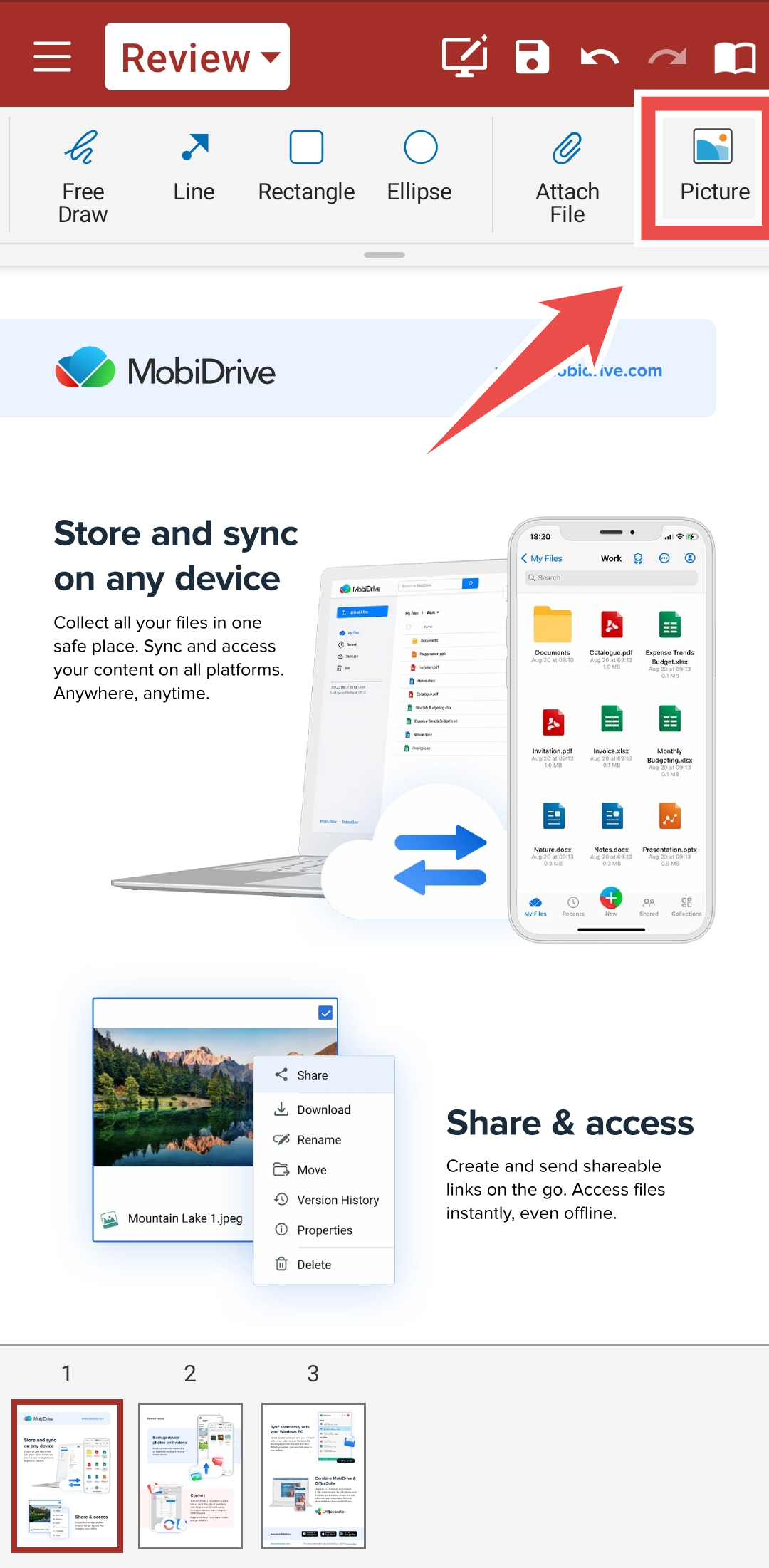 Вмъкване на снимка в MobiOffice PDF – MobiSystems