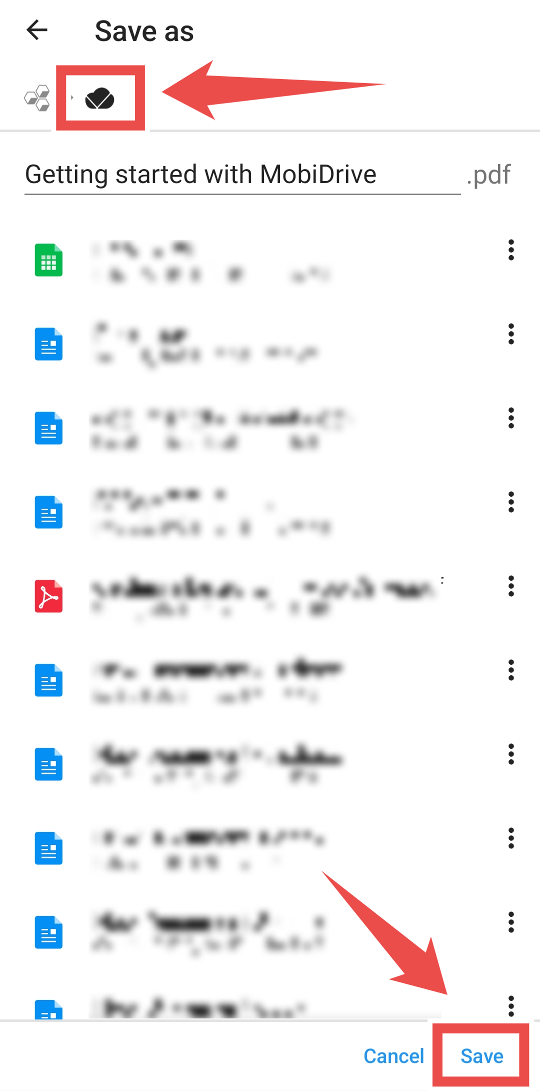 Hochladen einer PDF-Datei in ein Cloud-Konto – MobiSystems