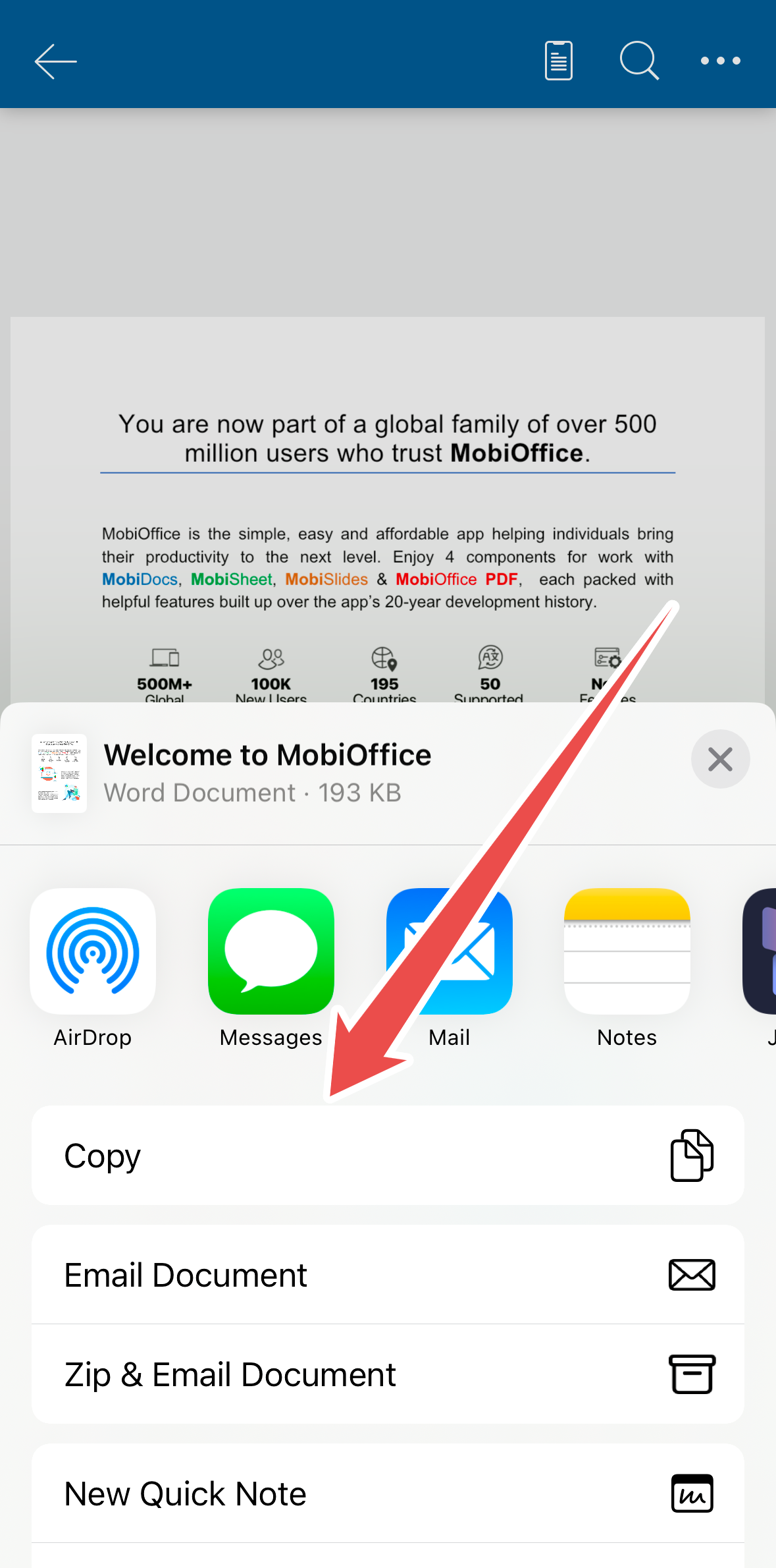 Cómo compartir un documento en MobiDocs – MobiSystems