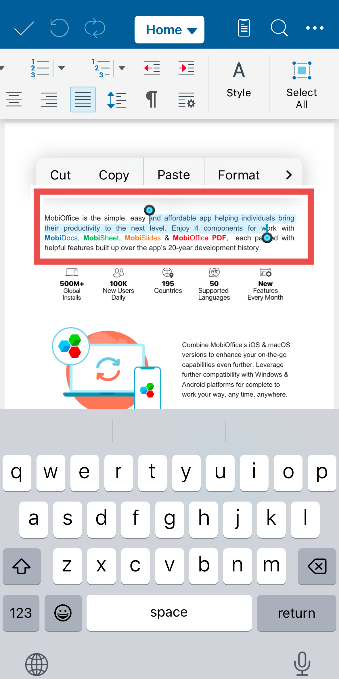 Select Text in MobiDocs – MobiSystems