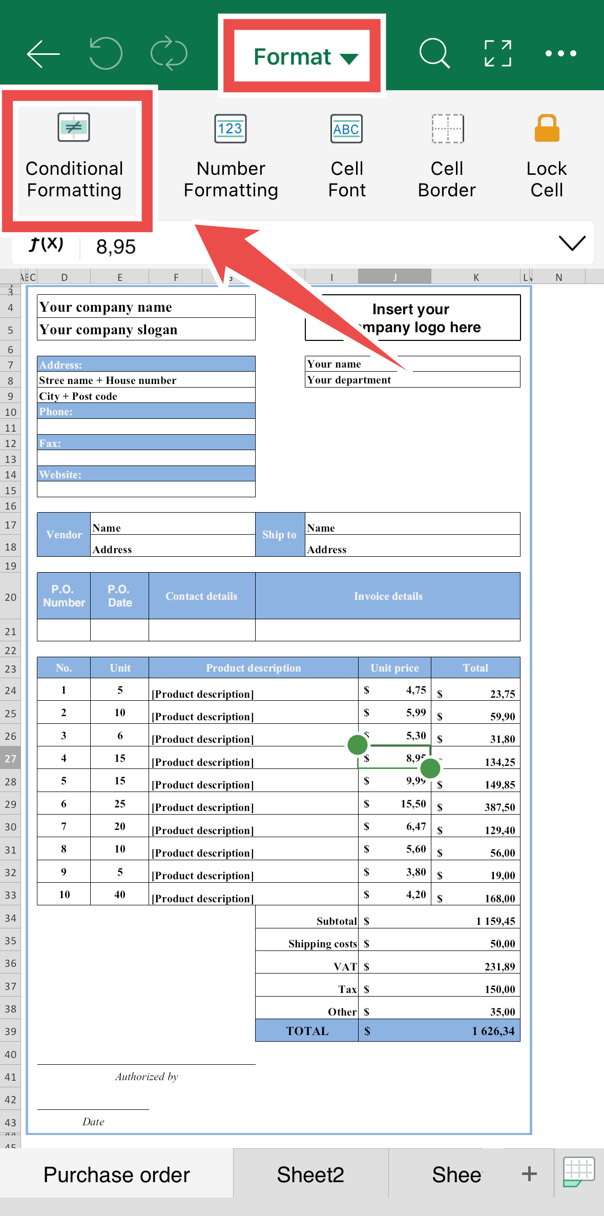 Analyser et formater une feuille de calcul dans MobiSheets – MobiSystems