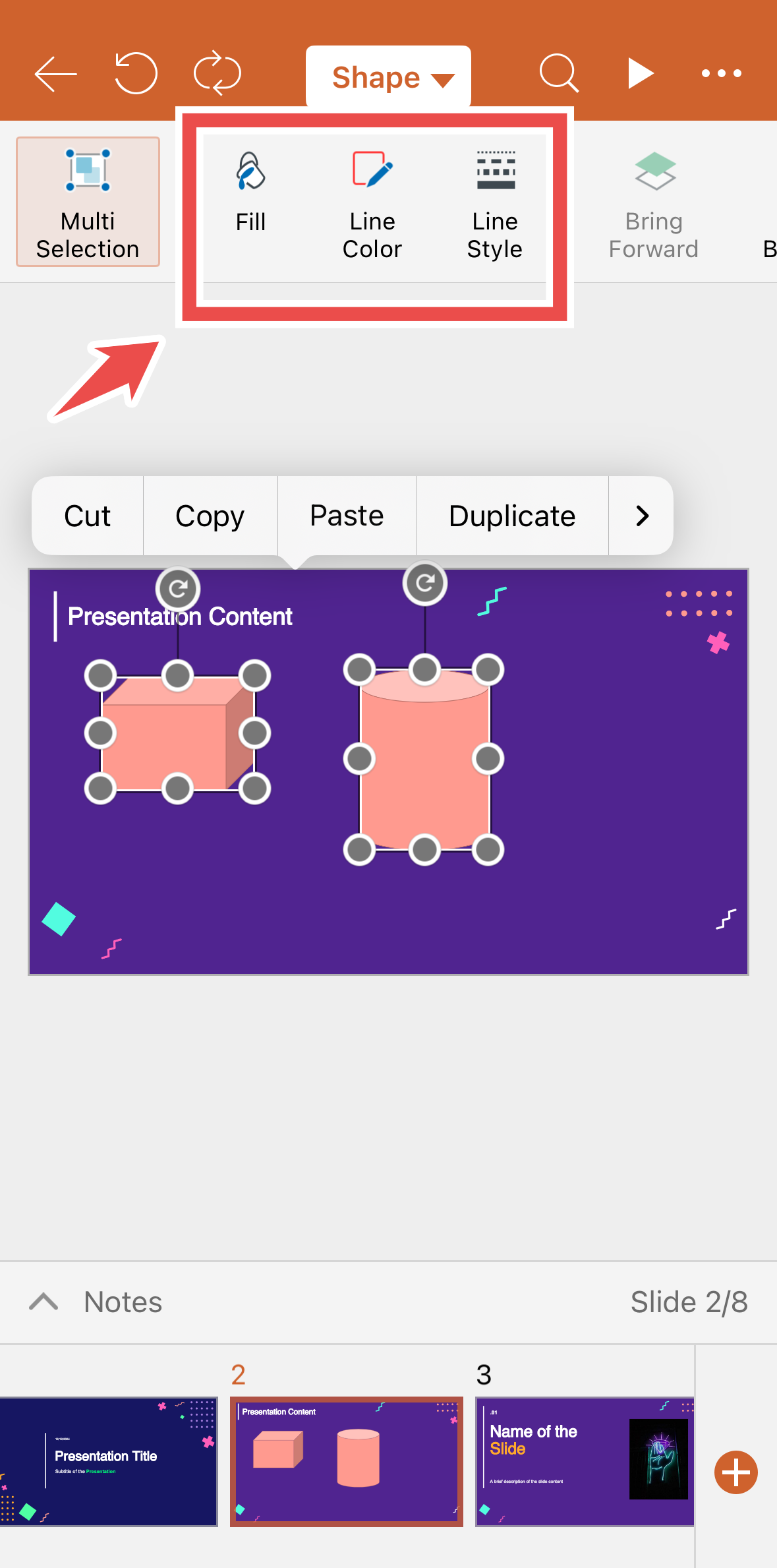 Seleccionar, agrupar o desagrupar varios objetos en MobiSlides – MobiSystems