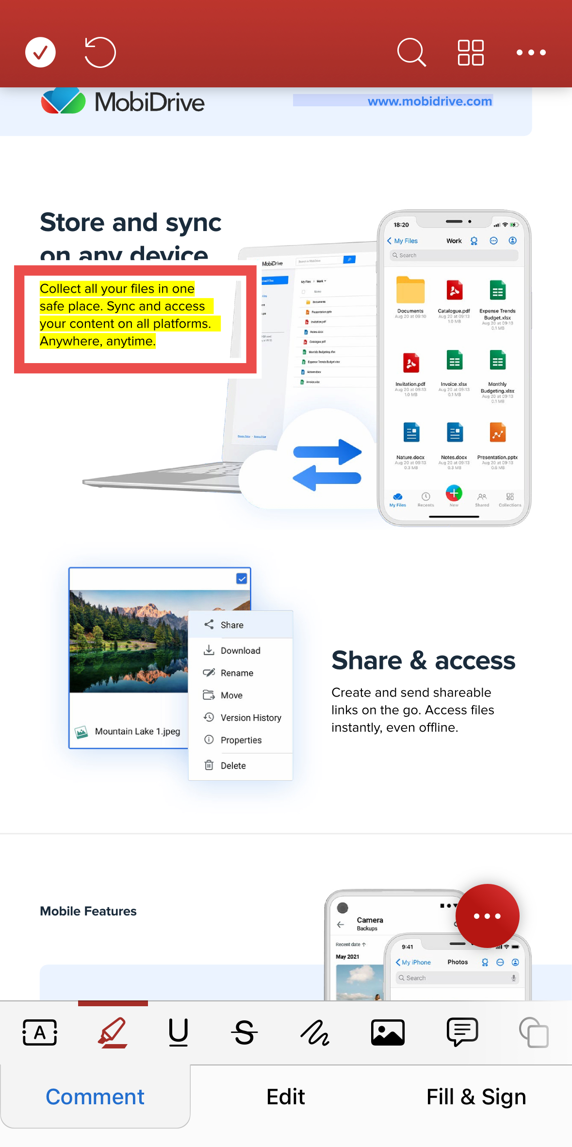 Cómo resaltar, tachar y subrayar texto PDF con MobiPDF en iOS – MobiSystems