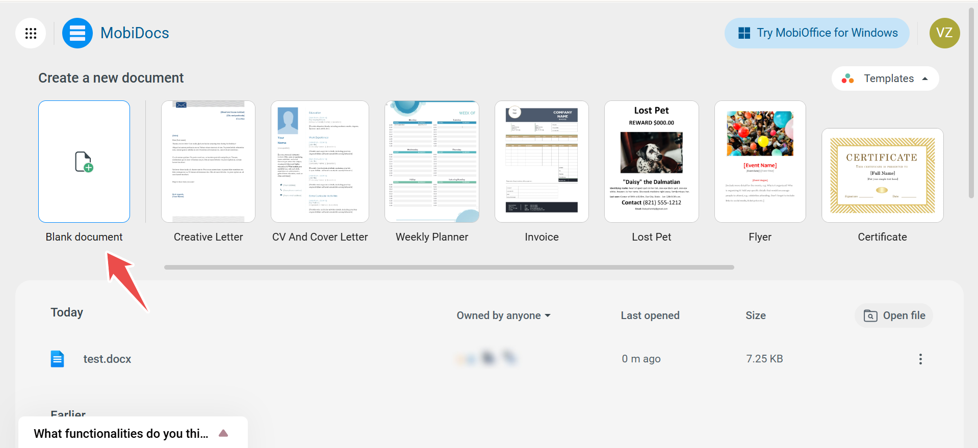 Create a File on MobiOffice Online and Store it on MobiDrive – MobiSystems