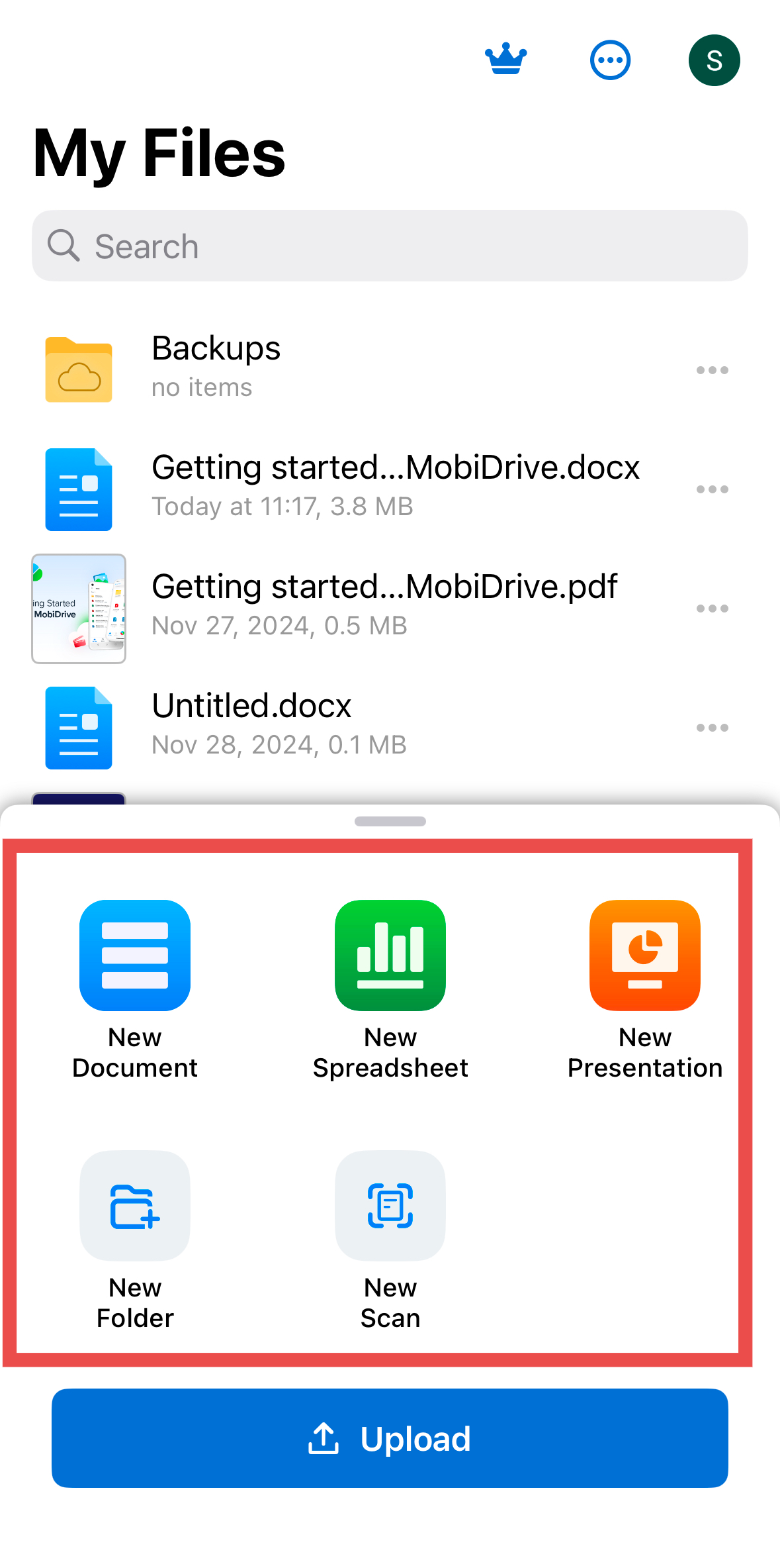 MobiOffice-Dateien in MobiDrive erstellen (iOS) – MobiSystems
